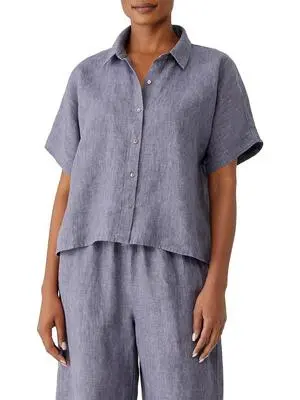 Eileen Fisher Organic Linen Short-Sleeve Shirt Misty Lilac