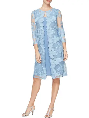 Alex Evenings Alex Evenings Embroidered Mock Jacket Cocktail Dress Hydrangea