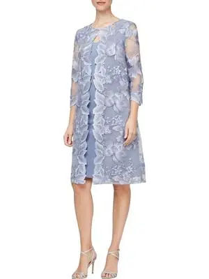 Alex Evenings Alex Evenings Embroidered Mock Jacket Cocktail Dress Lavender