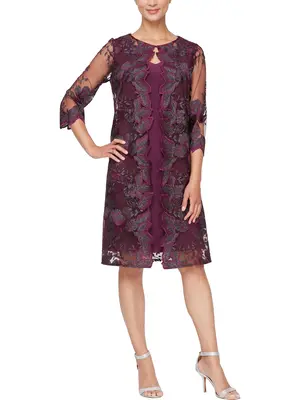 Alex Evenings Alex Evenings Embroidered Mock Jacket Cocktail Dress Plum