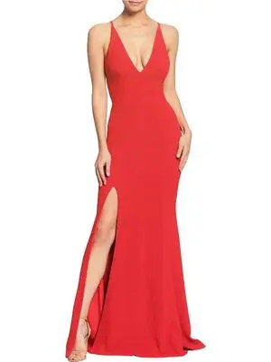 Dress The Population Iris Slit Crepe Gown Rouge