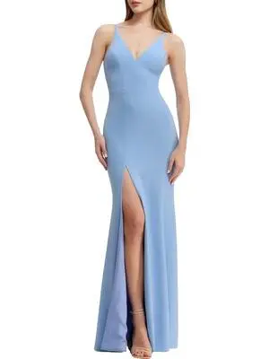 Dress The Population Dress The Population Iris Slit Crepe Gown Sky
