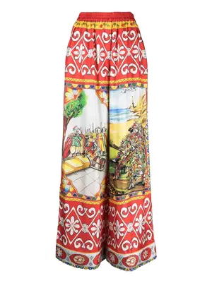 Dolce & Gabbana Carretto-print Silk Trousers - Red