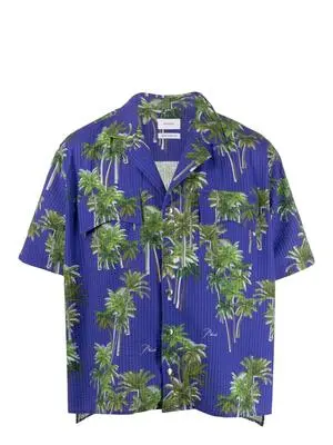 Rhude Palm-tree Print Green Shirt - Blue