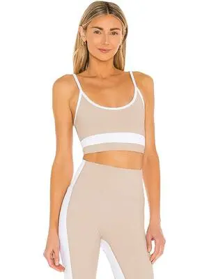 Beach Riot Eva Sports Bra In Taupe - Taupe & White