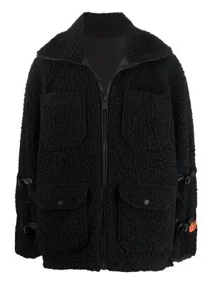 Heron Preston Zip-fastening Fleece Jacket With Logo Patch And Strap Detailing - Black