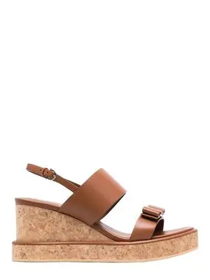 FERRAGAMO Vara Bow 55mm Wedge Sandals - Brown