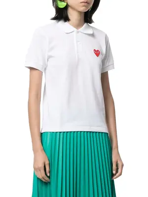 Play Comme Des Garcon Heart Logo Polo Shirt - White