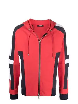 Balmain Color-block Zip-up Hoodie - Red