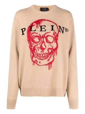 Philipp Plein Intarsia-knit Skull Jumper - Neutrals