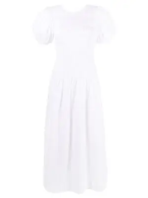 GANNI Shirred Poplin Midi Dress - White