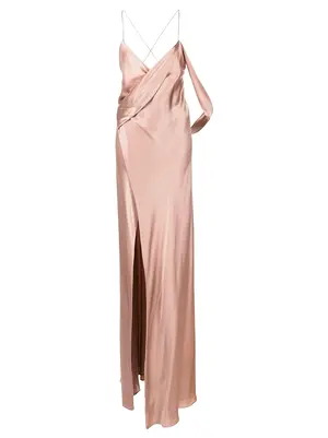 Michelle Mason Silk Wrap Gown - Pink