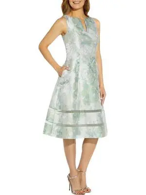 Adrianna Papell Floral Jacquard Fit & Flare Dress - Mint Multi