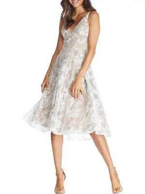 Dress The Population Elisa Lace Fit & Flare Dress - White