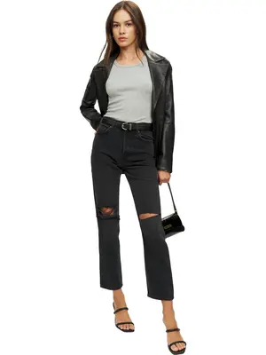 REFORMATION Cynthia High Rise Straight Jeans Lagoon Destroyed