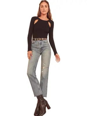 REFORMATION Cynthia High Rise Straight Jeans Marion Destroyed