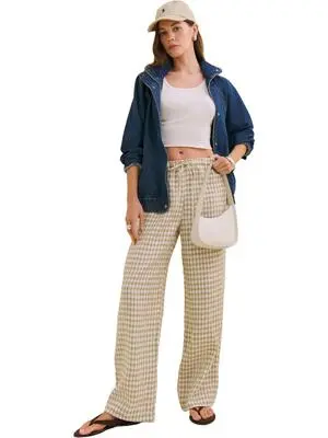 REFORMATION Olina Linen Pant Dunes Check