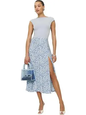 REFORMATION Zoe Midi Skirt Blue Daisy