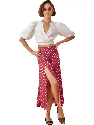 REFORMATION Zoe Midi Skirt Campari