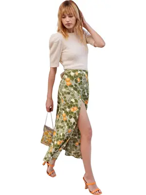 REFORMATION Zoe Midi Skirt Orange Grove