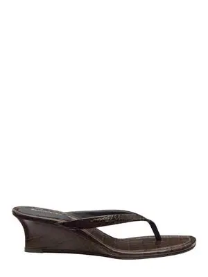 REFORMATION Amelia Thong Wedge Sandal Brown Croc-effect