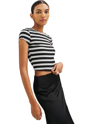 REFORMATION Muse T-Shirt Black Multi Stripe