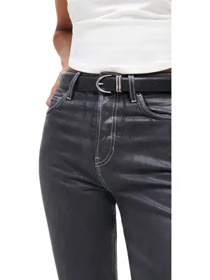 REFORMATION Reformation Cynthia High Rise Straight Long Jeans Glossy Black