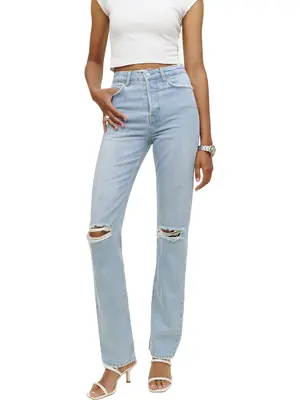 REFORMATION Reformation Cynthia High Rise Straight Long Jeans Tahoe Destroyed