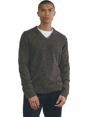 Everlane Cashmere V-Neck Sweater Grey Donegal