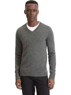 Everlane Cashmere V-Neck Sweater Mid Grey Donegal
