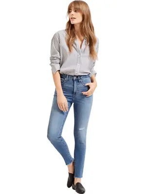 Everlane Authentic Stretch High-Rise Skinny Jean Distressed Mid Blue