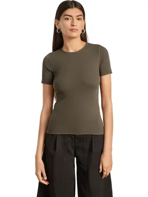 Everlane Luxe Rib Crew Neck T-Shirt Beech
