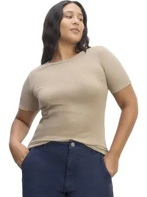Everlane Luxe Rib Crew Neck T-Shirt Heathered Tan
