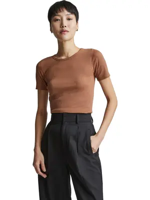 Everlane Luxe Rib Crew Neck T-Shirt Light Brown