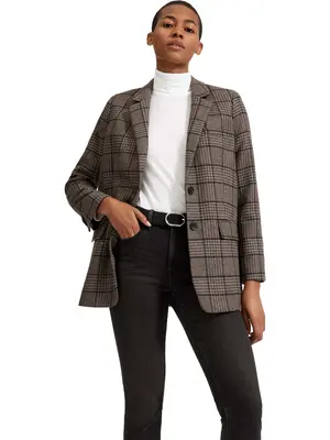 Everlane Oversized Wool Blazer Chocolate Houndstooth/windowpane