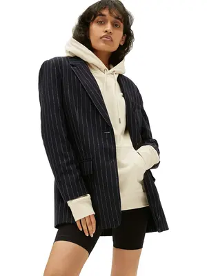 Everlane Oversized Wool Blazer White / Navy Pinstripe