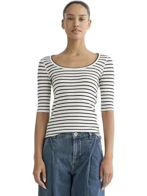 Everlane Luxe Ribbed Scoop-Neck T-Shirt Bone White/black