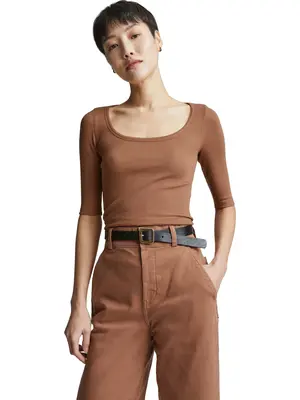 Everlane Luxe Ribbed Scoop-Neck T-Shirt Brown Brown