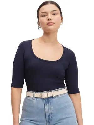 Everlane Luxe Ribbed Scoop-Neck T-Shirt Navy