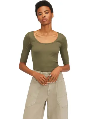 Everlane Luxe Ribbed Scoop-Neck T-Shirt Olive
