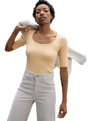 Everlane Luxe Ribbed Scoop-Neck T-Shirt Sesame