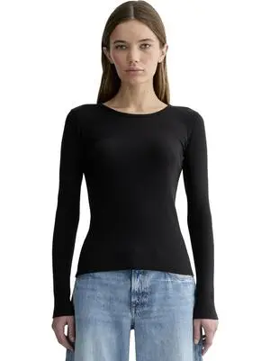 Everlane Luxe Rib Long-sleeve Crew Neck T-shirt - Black
