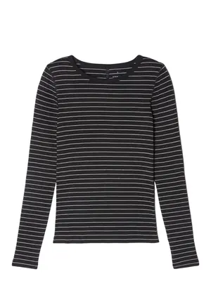 Everlane Luxe Rib Long-Sleeve Crew Neck T-Shirt Black/canvas Tan