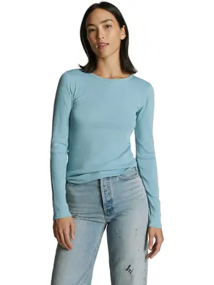 Everlane Luxe Rib Long-Sleeve Crew Neck T-Shirt Blue Shadow
