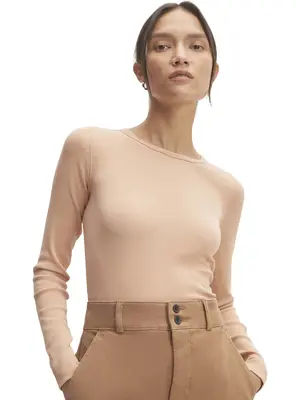 Everlane Luxe Rib Long-Sleeve Crew Neck T-Shirt Blush Pink