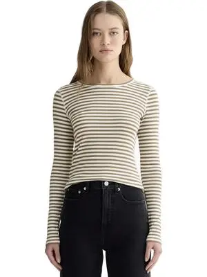 Everlane Luxe Rib Long-Sleeve Crew Neck T-Shirt Bone White/deep Taupe