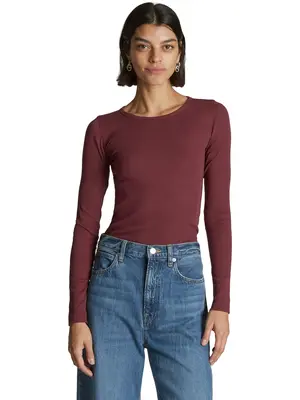 Everlane Luxe Rib Long-Sleeve Crew Neck T-Shirt Brandy