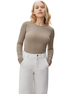 Everlane Luxe Rib Long-Sleeve Crew Neck T-Shirt Burnt Sugar