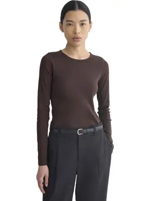 Everlane Luxe Rib Long-sleeve Crew Neck T-shirt - Coffee Bean