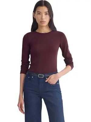 Everlane EVERLANE Luxe Rib Long-Sleeve Crew T-shirt Deep Plum